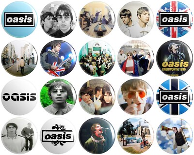 20 x Oasis BUTTON PIN BADGES 25mm 1 INCH – Band Britpop Noel Liam ...