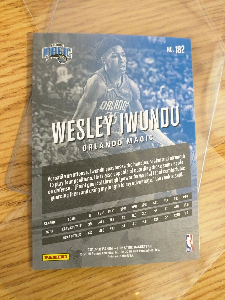 2017-18 Prestige~WESLEY IWUNDU #182 RC~Orlando Magic Rookie Card RC | eBay