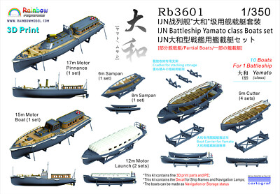 Rainbow PE 1/350 IJN Battleship Yamato class Boats set (10 boats ...