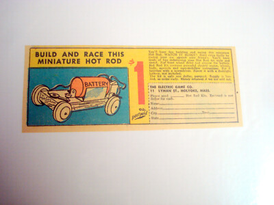1957 Ad Miniature Hot Rod Kit Ad Electric Game Co. Holyoke' Mass. | eBay