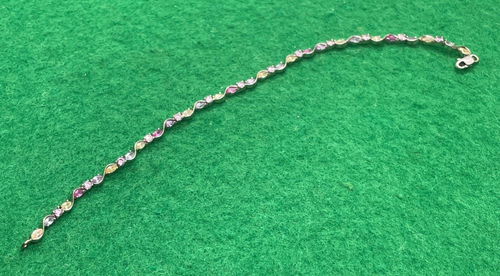 9 CT 9CT CARAT MULTI GEM SET WHITE GOLD TENNIS STYLE BRACELET 5.3G ...