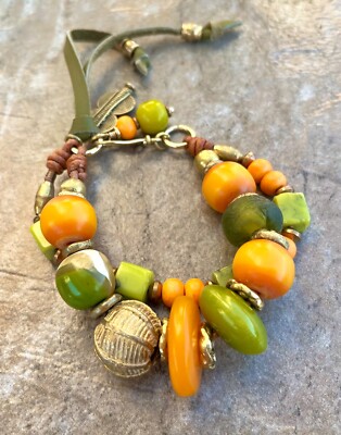 Colorful Boho Bracelet African Tribal Copal, Resin, Bone, Glass and ...