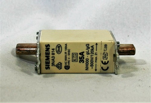 SIEMENS Fusible 3NA3814 AC 600V, Ir 100kA Hrc Ii-Misc 35A NH000-gL / Gg ...