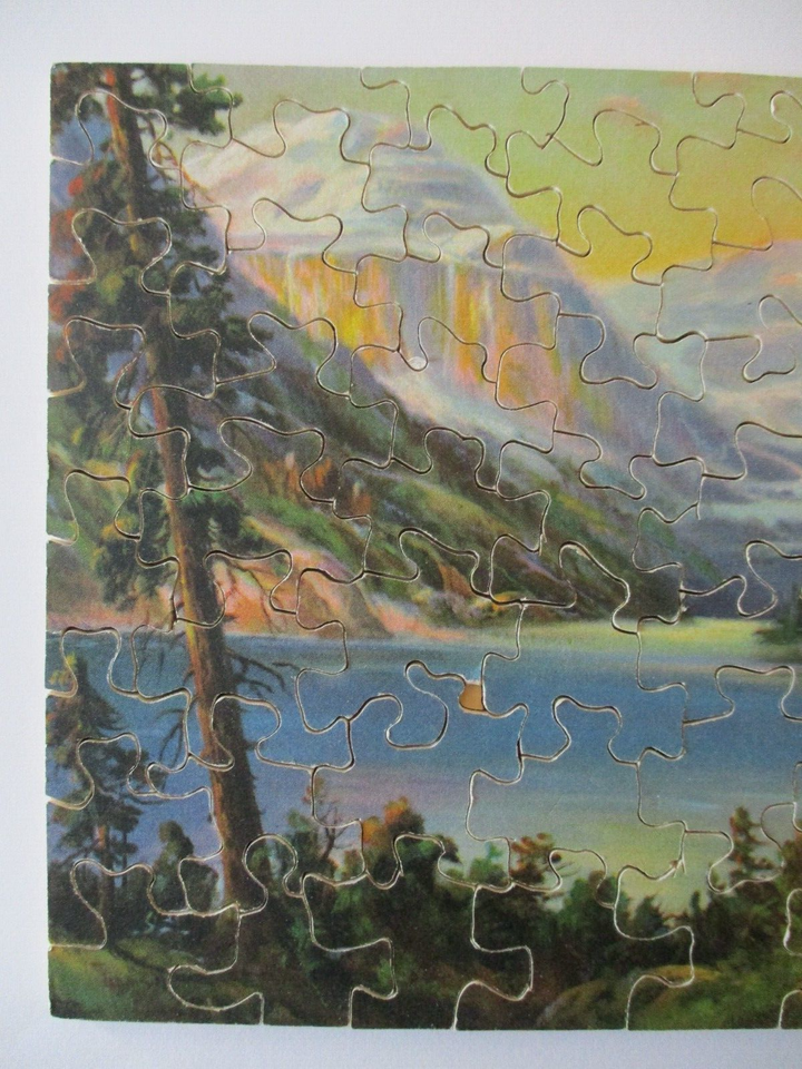Vintage Wooden Puzzle Mountain Scene with Pine Trees Lake Almost ...