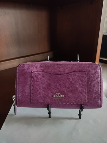 Coach Zip Around Ac Wallet Crossgrain Leather Deep Berry Wine Burgundy ...