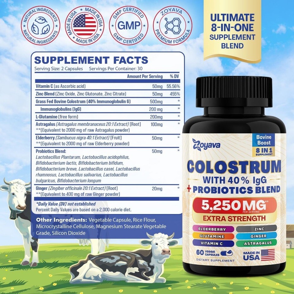 Bovine Colostrum Capsules 5250 MG Grass Fed Cow Colostrum Supplements ...
