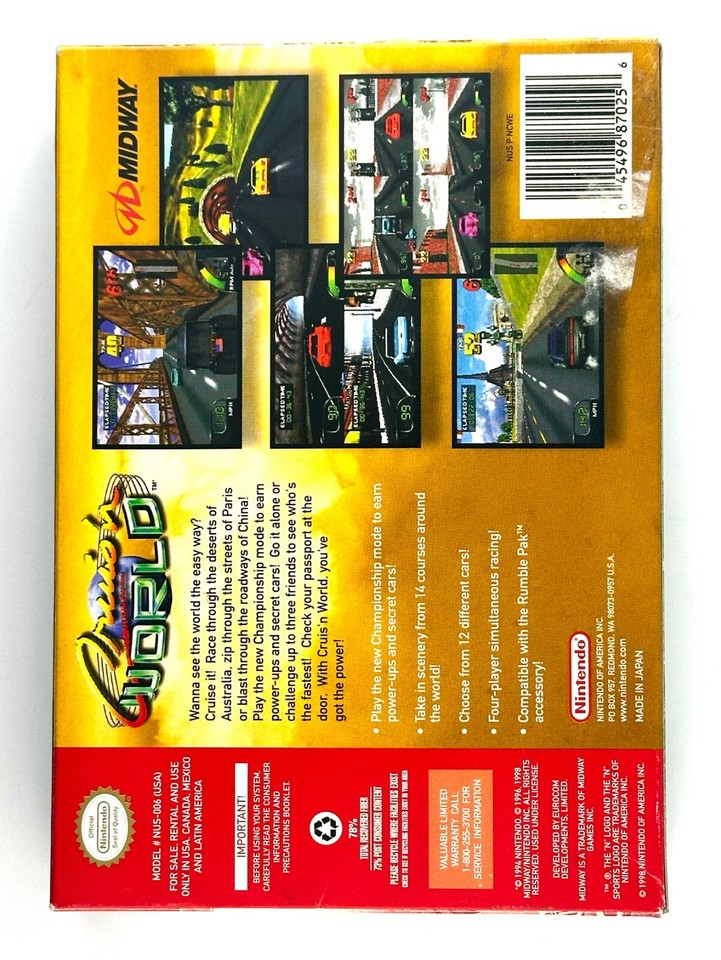 N64 Cruis'n World Cruising Nintendo 64 N64 Midway Cruisin Beautiful Box ...
