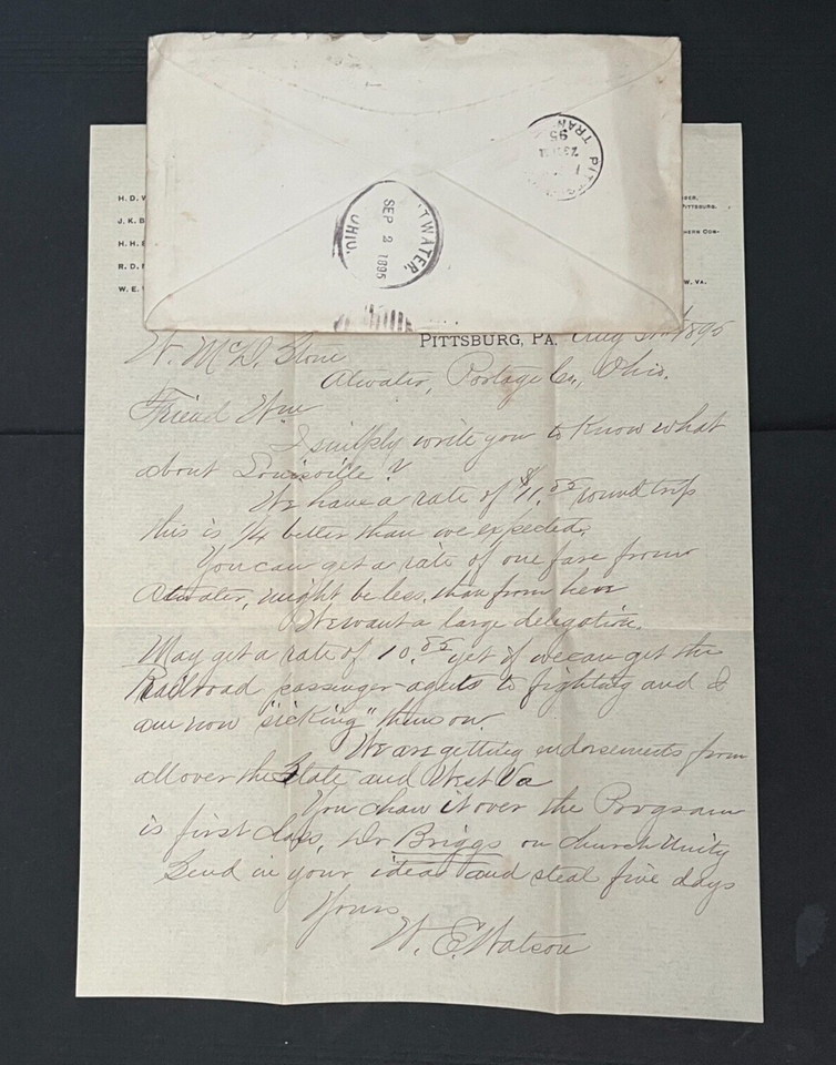 1895 PITTSBURGH PA BROTHERHOOD ST ANDREW AD +RAILROAD LETTER +ATWATER ...