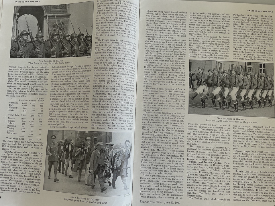 1939 TIME Magazine "Background for War" WWII Photos & Map, Military ...