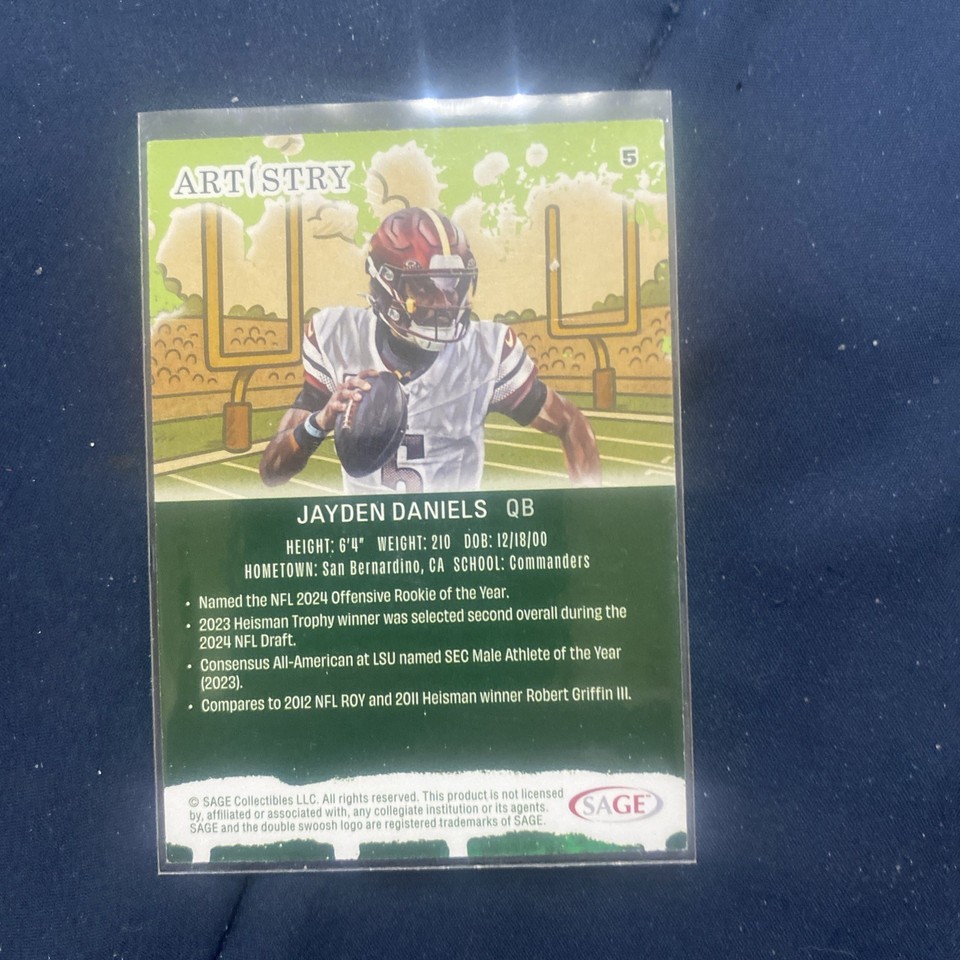 2025 Sage Artistry Football Jayden Daniels RED Color Match | eBay