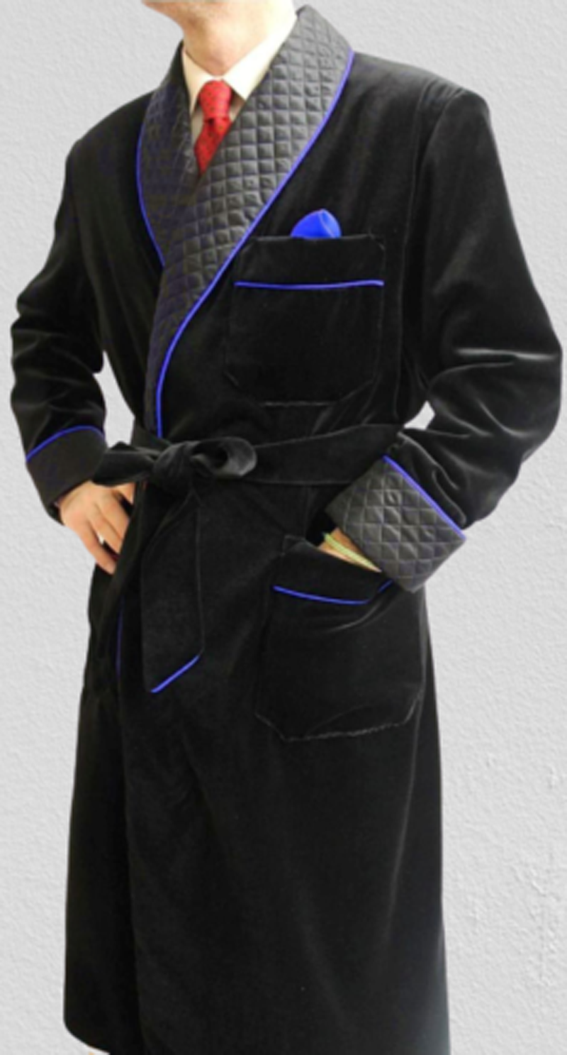 Men Long Smoking Jacket Black Velvet Quilted Robe Evening Dinner Party ...