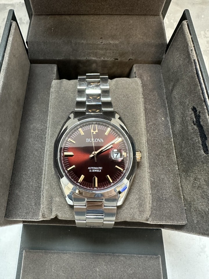 Bulova Surveyor Automatic Burgundy Dial Stainless Men's Watch 98B422 ...