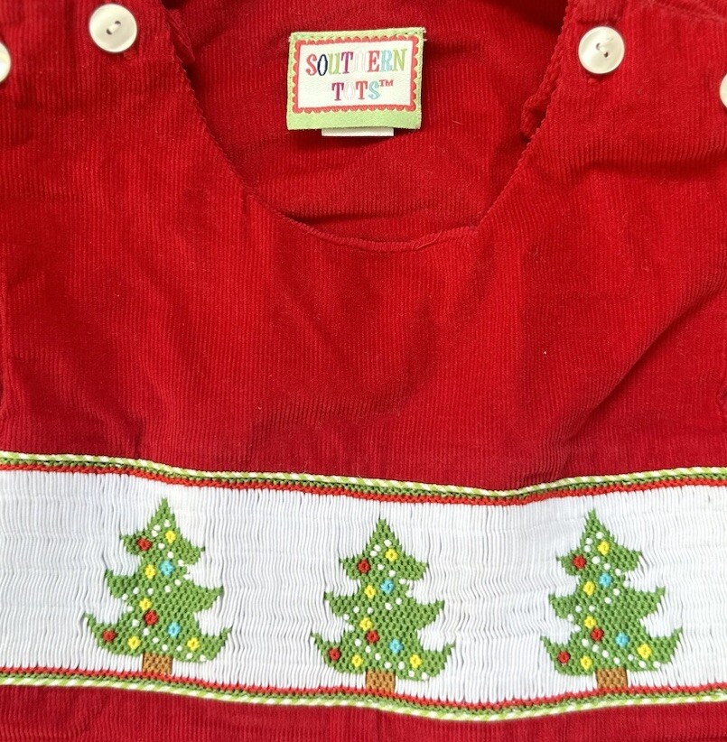 Southern Tots Red Longall W/ Smocked Christmas Trees - Size 18m | eBay