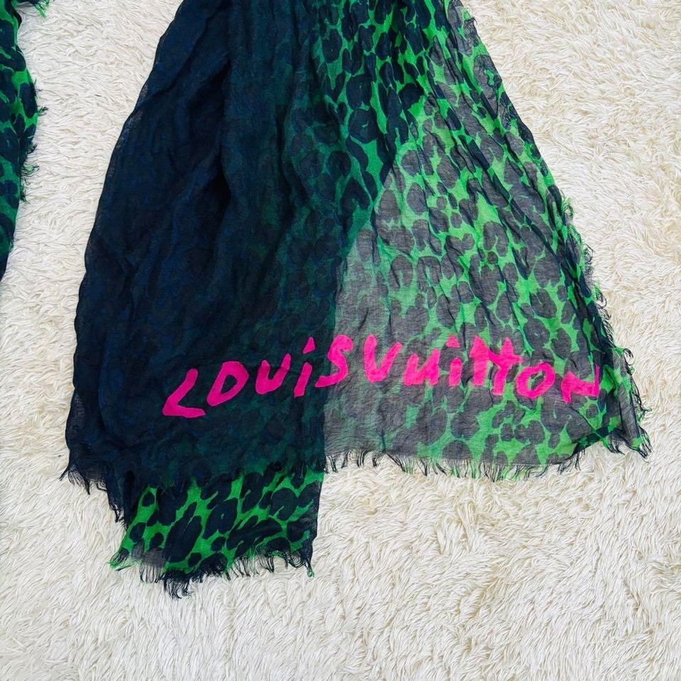 Louis Vuitton Leopard Etole Stole Scarf Green Tone Multicolor Cashmere ...