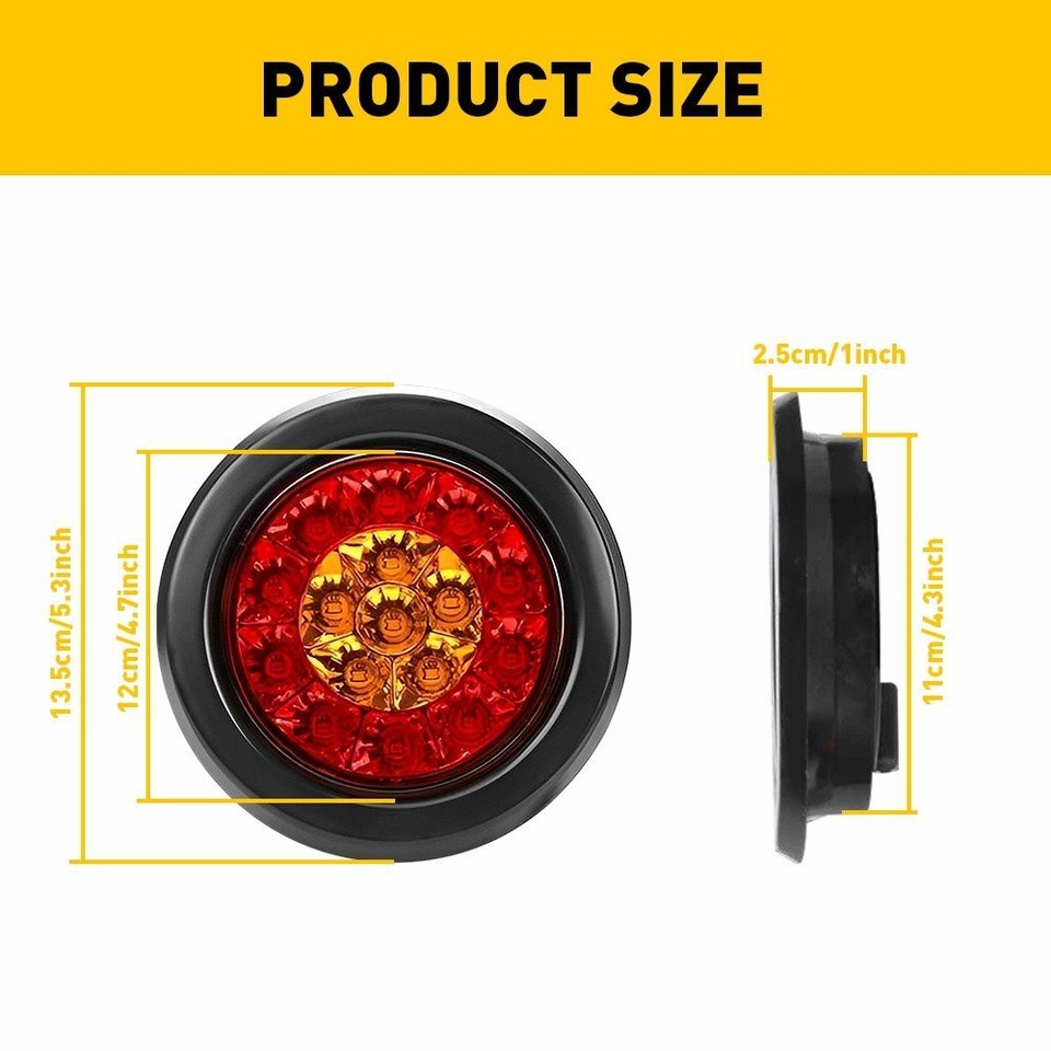 Amber/Red 4inch Round LED Truck Trailer Stop Turn Tail Brake Lights ...