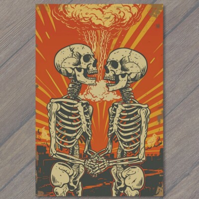 POSTCARD Skeleton Embrace Atomic Nuclear Explosion End Of The World ...