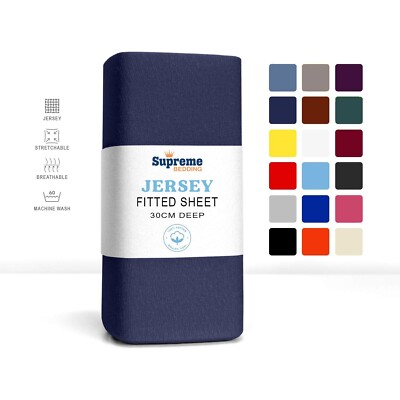 Jersey Stretch Fitted Sheet 100% Pure Cotton, Extra Deep 30cm, Double ...