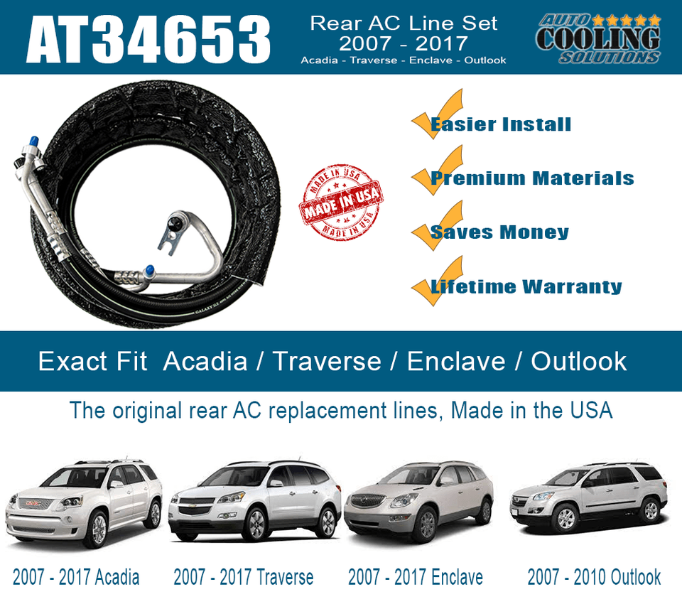 AT34653 MADE IN THE USA! 2007-2017 Buick Enclave Rear/Aux AC Line Set ...