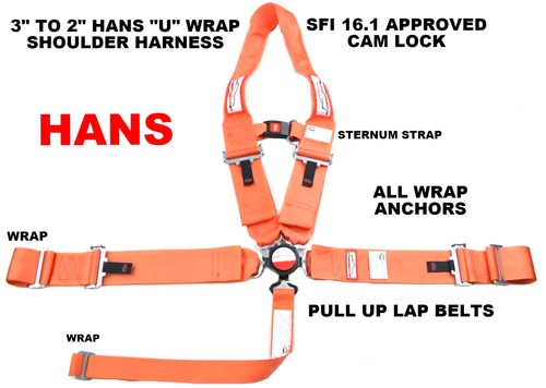 HEAD & NECK RACE HARNESS 5 POINT CAM LOCK WITH STERNUM STRAP ORANGE | eBay