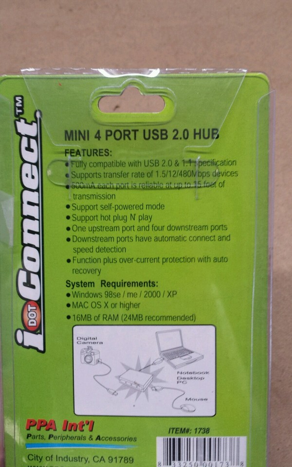 i Dot Connect Mini 4 Port USB 2.0 Hub High Speed 480Mbps Adapter PC&Mac ...