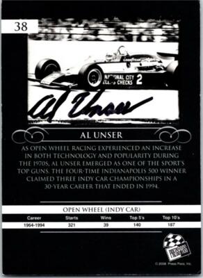 Al Unser Sr. autographed NASCAR card 2008 Press Pass Legends #38 on ...