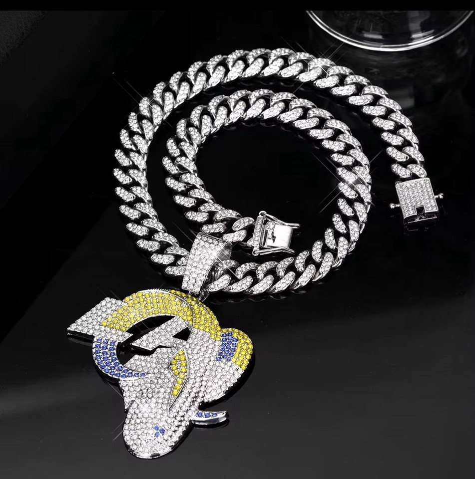 Los Angeles Rams Gem Chain Necklace – Silver or Gold Cuban Link – 24 ...