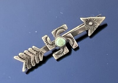 Vintage Sterling & Turquoise Applied Whirling Log Native Arrow Brooch ...