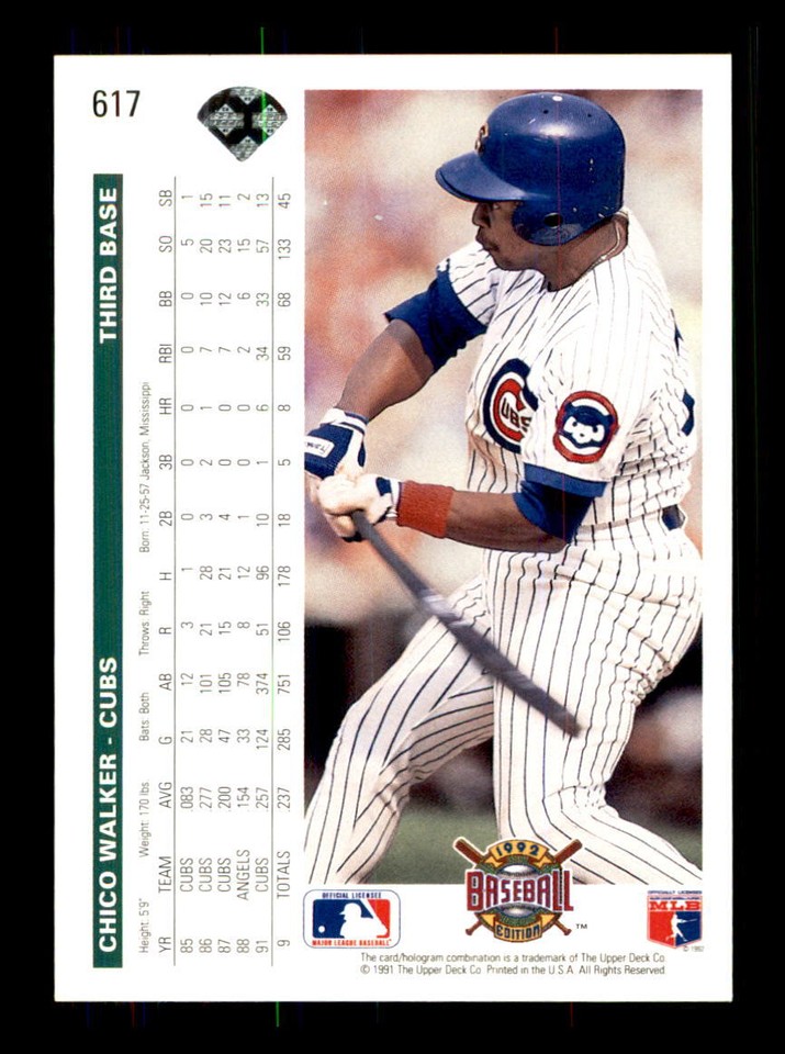 1992 BASEBALL 1992 Upper Deck Chico Walker Chicago Cubs #617 1 | eBay