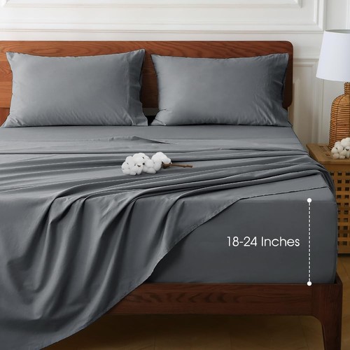 Extra Deep Pocket Queen Sheet Sets Fits 18"-24" in Deep Mattress -100% ...