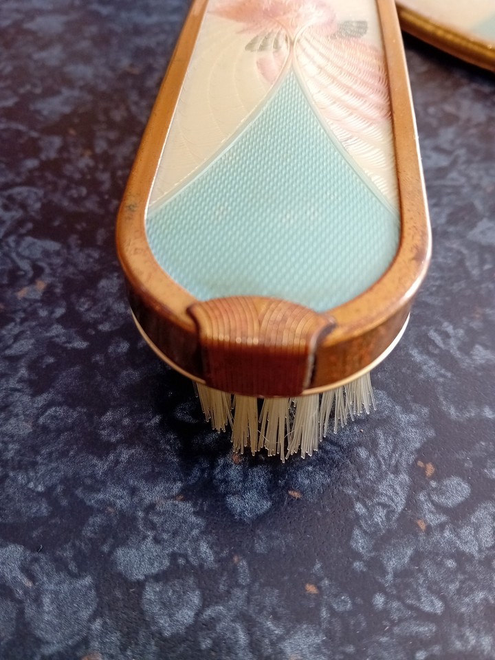 Vintage Dressing Table Set Mirror, Hairbrush, Clothes Brush. Blue ...