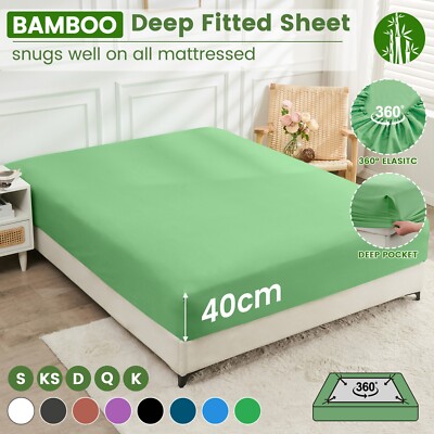 2000TC Bamboo Fitted Sheet Ultra Soft Fitted Sheet Cover Single/KS/D ...