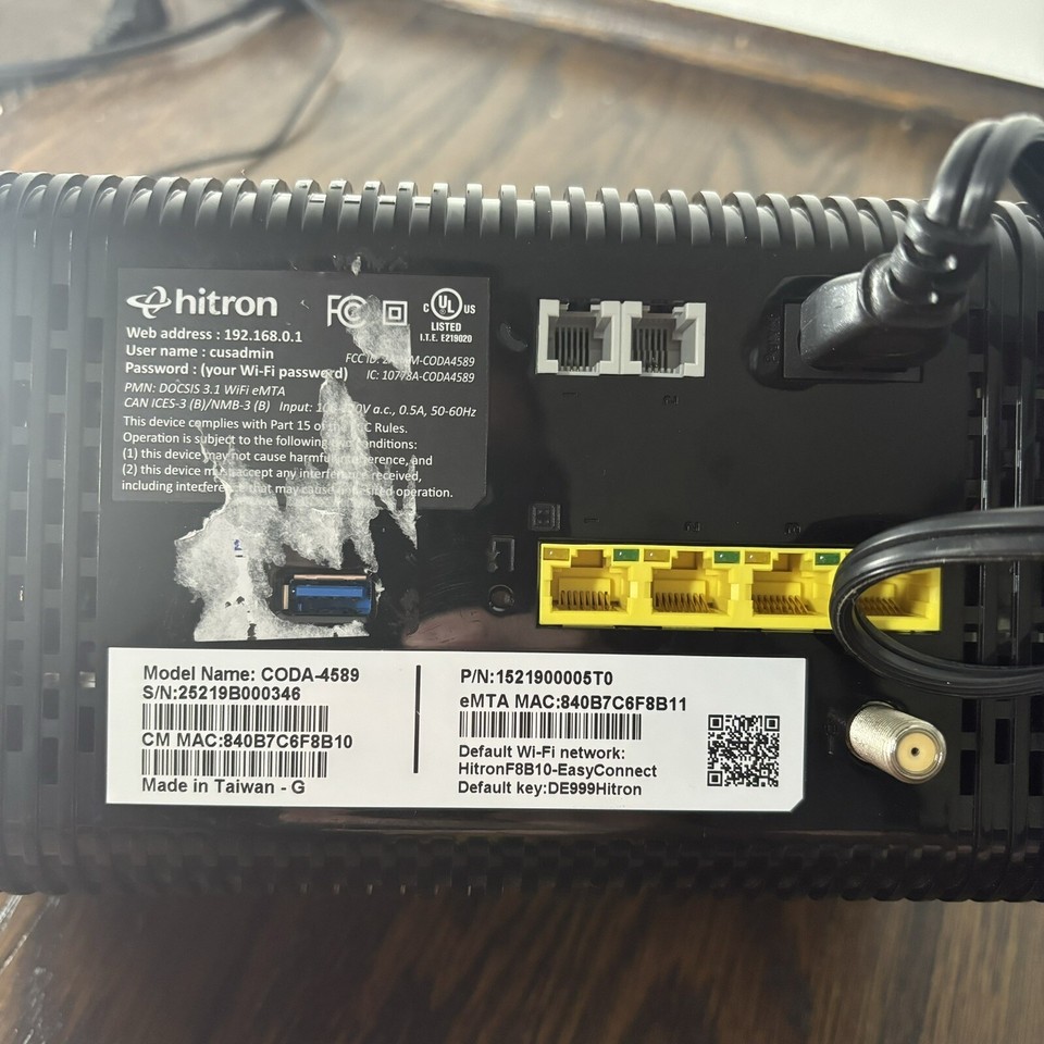 Hitron Coda-4589 DOCSIS 3.1 Cable Modem Router w 802.11ac Wi-Fi | eBay