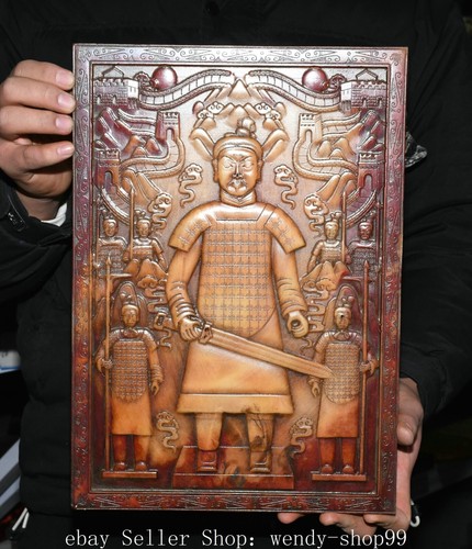 14" Old Dynasty Natural Hetian Jade Carve Terracotta Army Soldier YuBi ...