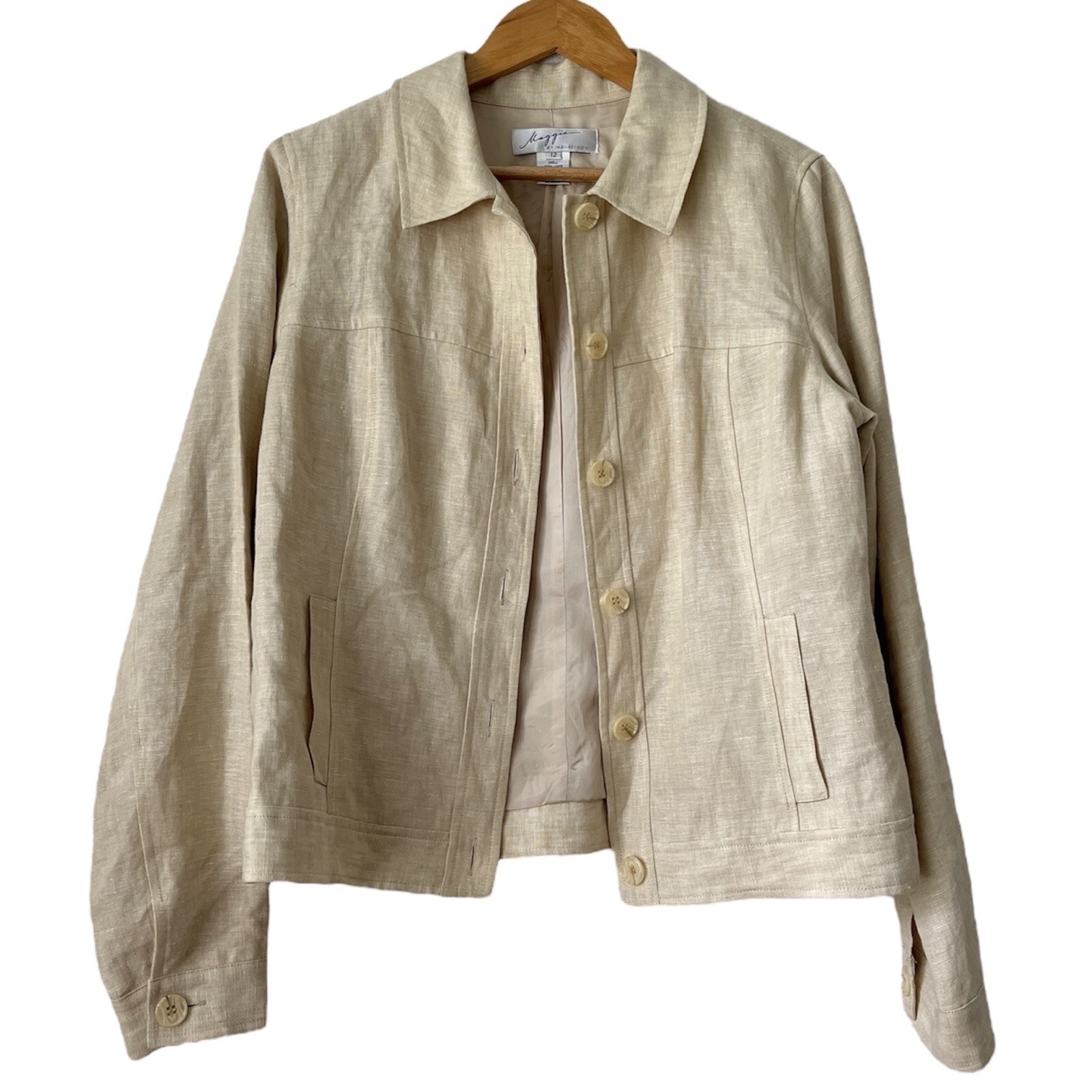 Maggie Magaschoni Linen Jacket Flax Cream Beige Neutr… - Gem