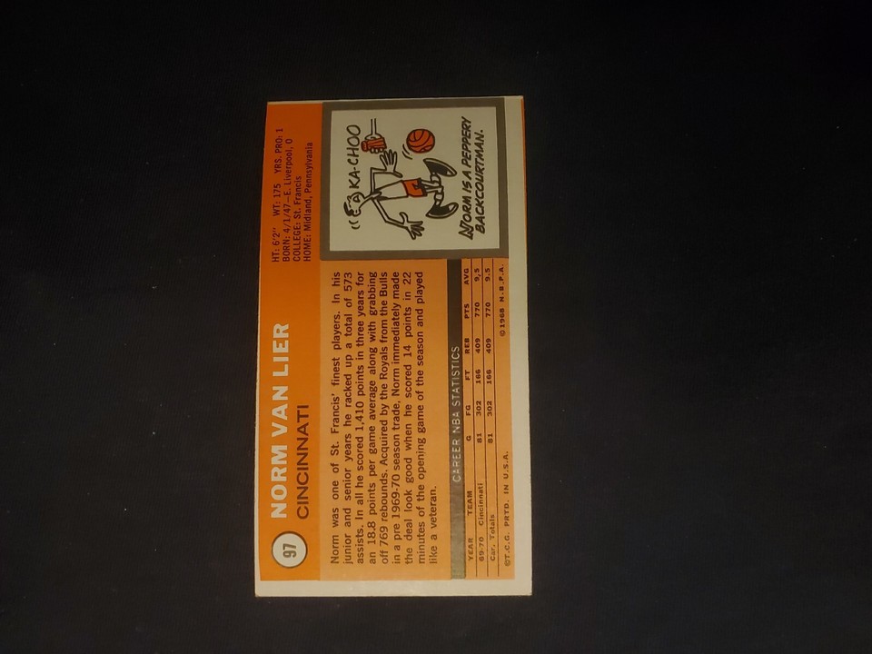 1970 71 TOPPS BASKETBALL # 97 NORM VAN LIER ROOKIE CARD CINCINNATI | eBay