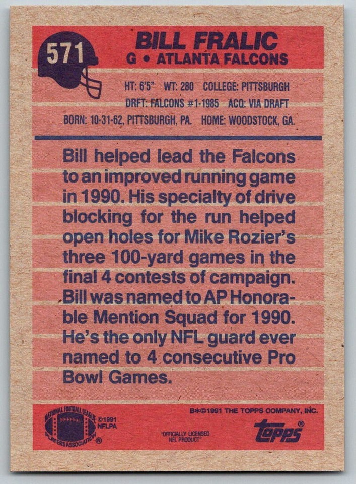 1991 TOPPS BILL FRALIC ATLANTA FALCONS #571 | eBay