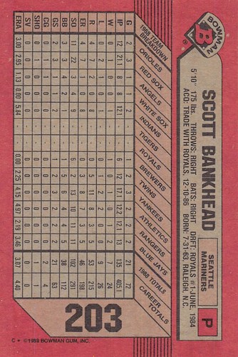 Scott Bankhead 1989 Bowman 203 Seattle Mariners Baseball Card | eBay