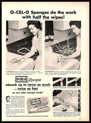 1954 O-Celo-O Sponges Vintage PRINT AD Kitchen Bathroom Household ...
