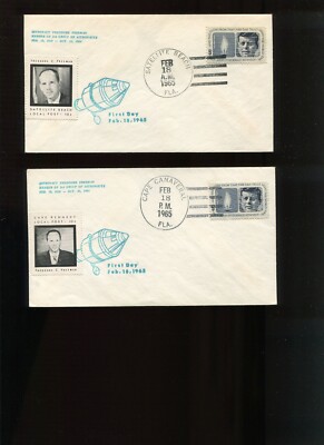 2 SATELLITE BEACH LOCAL POST FIRST DAY ASTRONAUT FEB 18 1965 COVERS ...