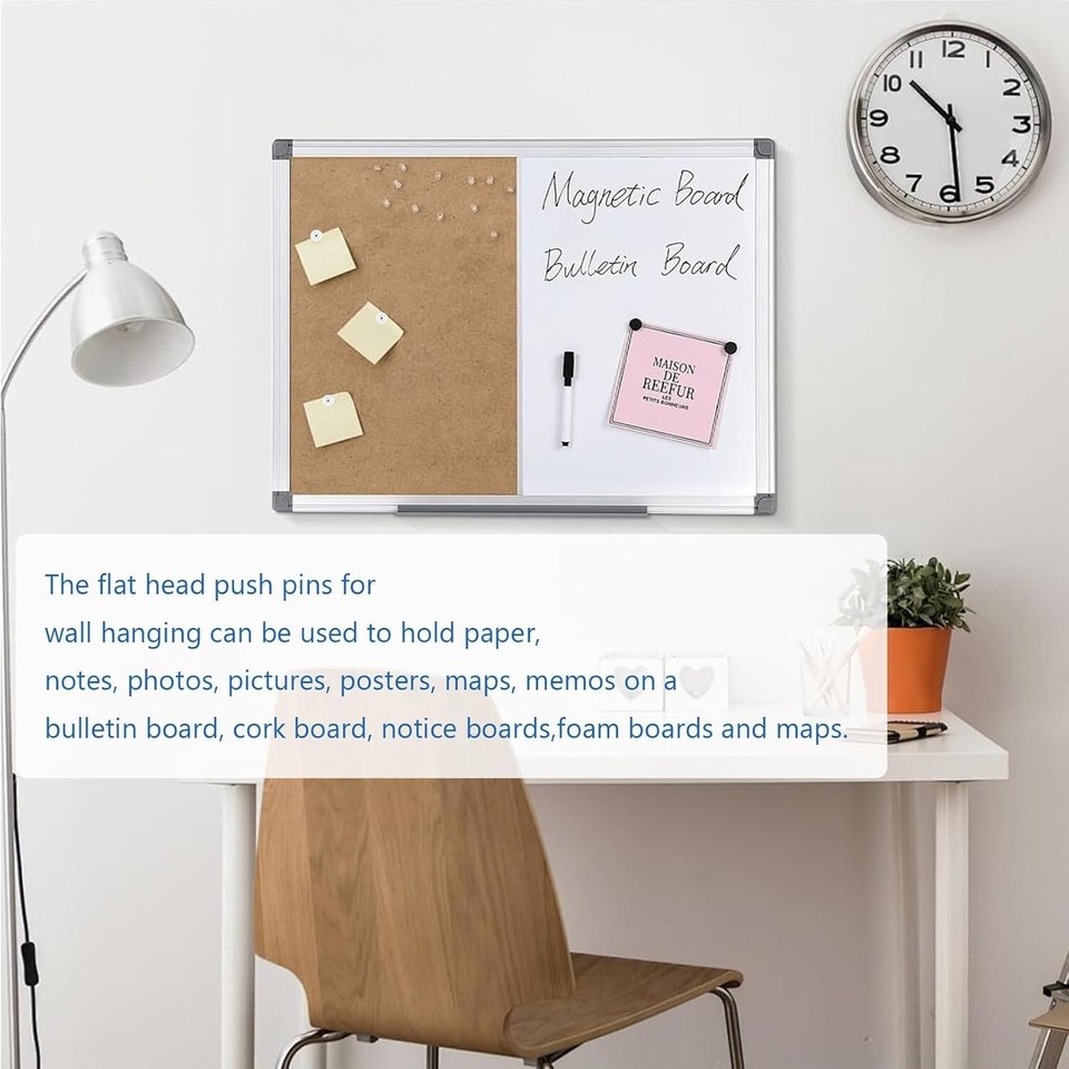 150 Pcs Transparent Drawing Pins,Pins for Pinboard,Plastic Head Steel ...