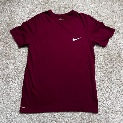 Nike Shirt Mens Medium Maroon Dri Fit Logo Runner Gym Workout Casual ...