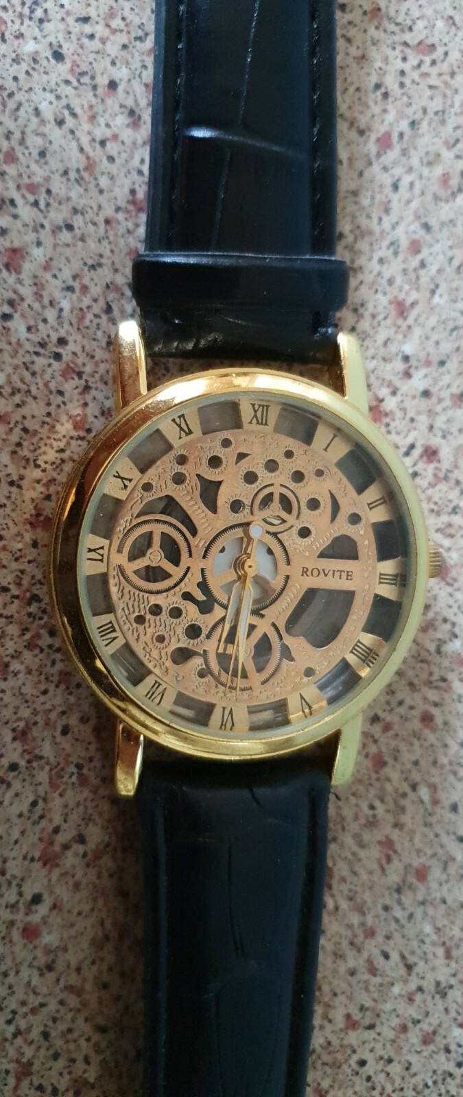 Rovite Gold & Black Skeleton Automatic Men's Watch | eBay UK