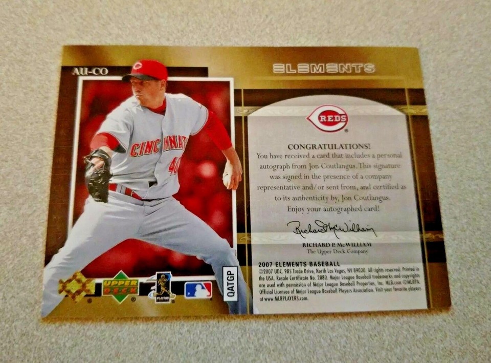 2007 UD Elements Elemental Autographs #AU-CO Jon Coutlangus Reds Auto ...
