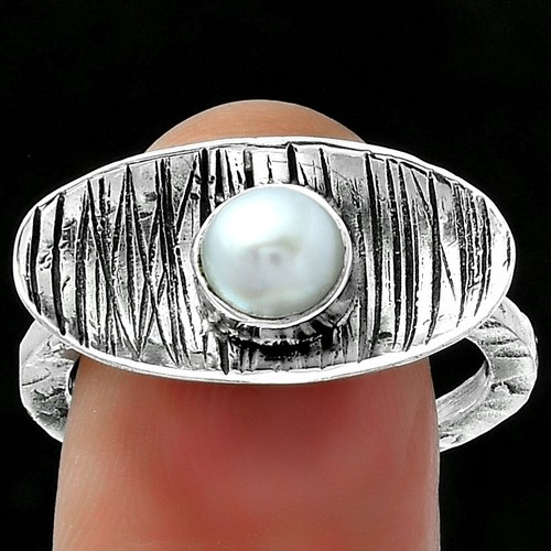 Natural Fresh Water Pearl 925 Sterling Silver Ring s.8.5 Jewelry R-1573 ...