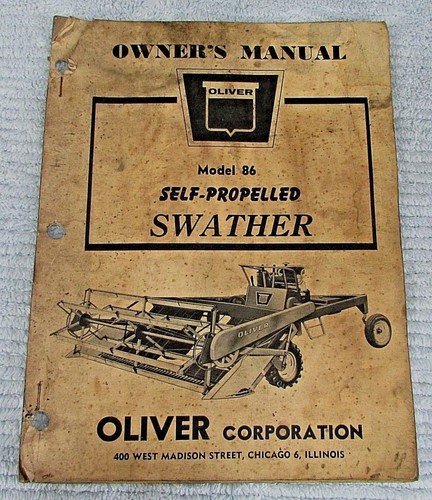 Old 1962 Oliver Model 86 Self Propelled Swather Vintage Owners Manual ...