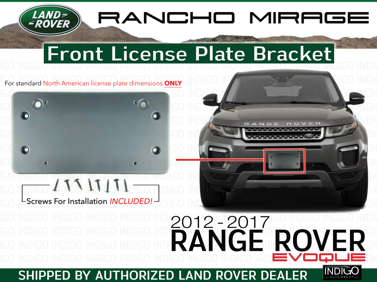 2012-2017 Range Rover Evoque Front Bumper License Plate Holder Mounting ...