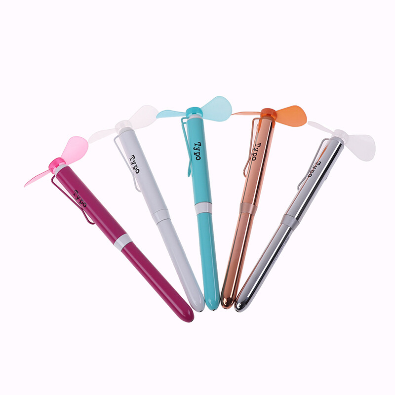 Metal ballpoint pen with mini fan as students gift Metal pen PVC fan ...
