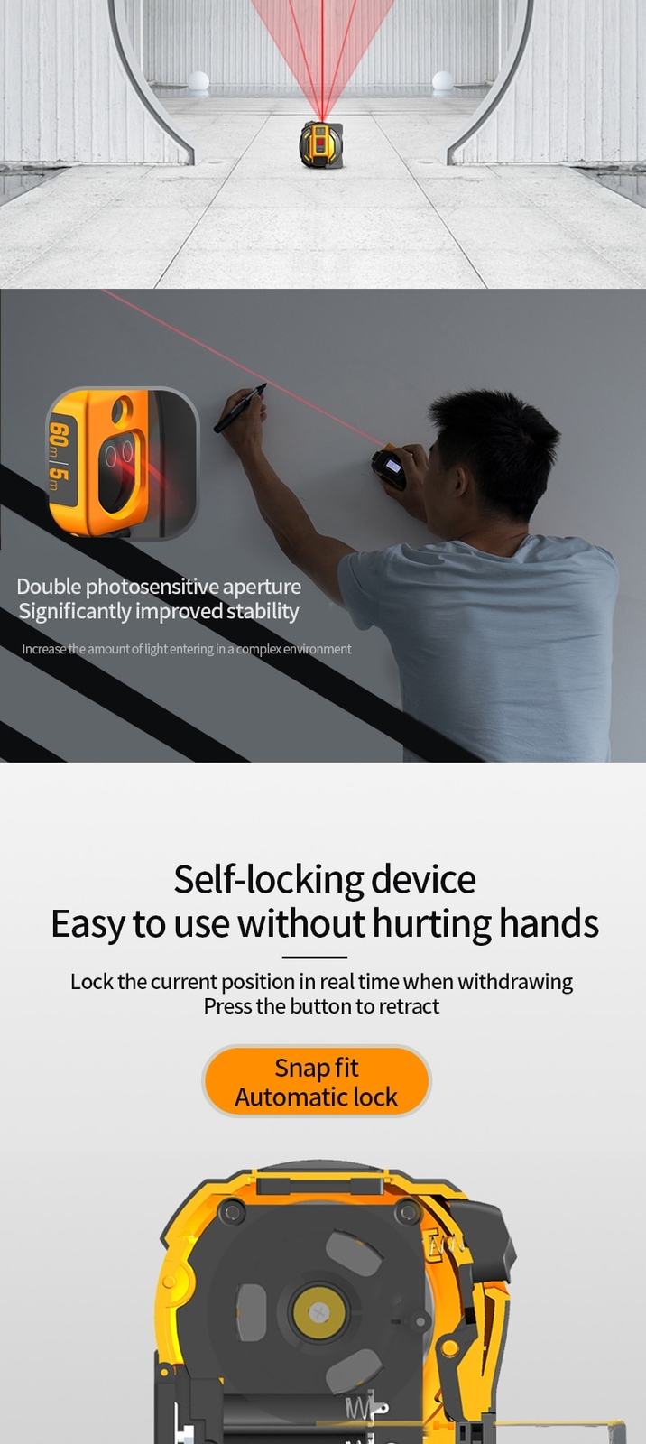 2 in1 Laser Rangefinder 60m Measure Ruler Distance Meter Backlight LCD ...