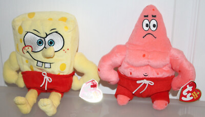 Ty Beanie Babies Sponge Bob Muscle Bob Buff Pants & Muscle Man Patrick ...