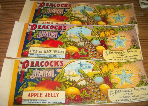 Lot ~3~ Can label Peacock's Jam Apple & Black Currant/ New Zealand ...